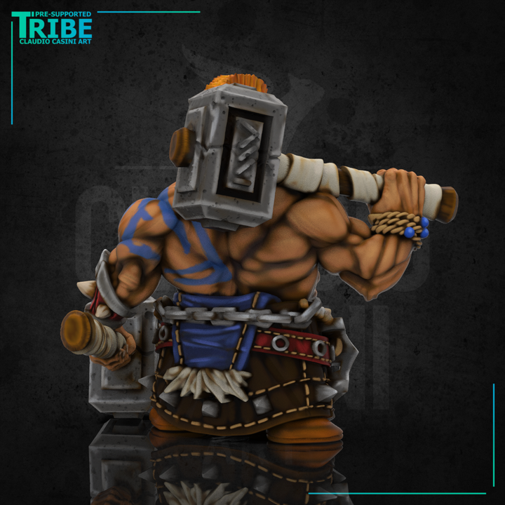 3D Printable (0119 Colors) Male dwarf barbarian warrior with two hammers by Claudio Casini Art